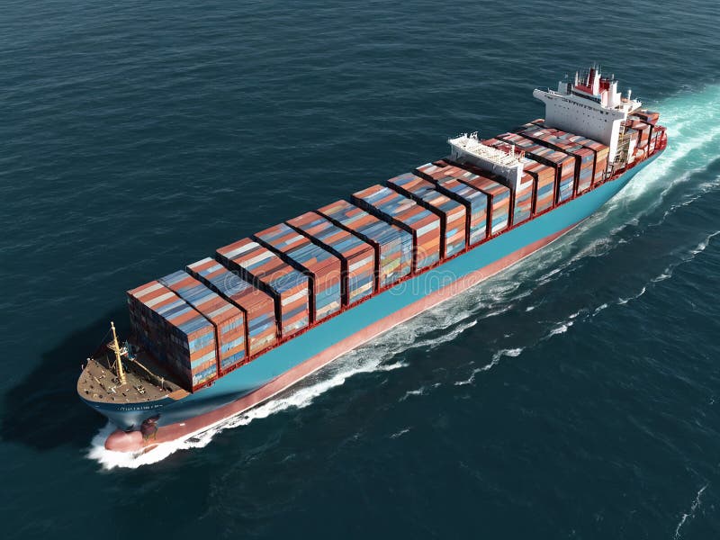 Aerial View of Cargo Container Ship on Ocean - Generated by Asi Stock ...