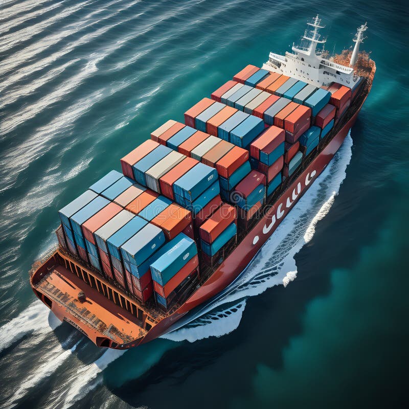 Aerial View of Cargo Container Ship on Ocean - Generated by Asi Stock ...