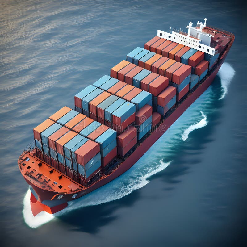 Aerial View of Cargo Container Ship on Ocean - Generated by Asi Stock ...