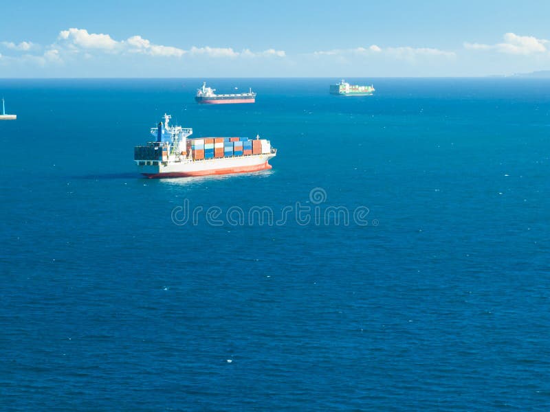 Aerial View of Cargo Container Ship Running in the Ocean Stock Image ...