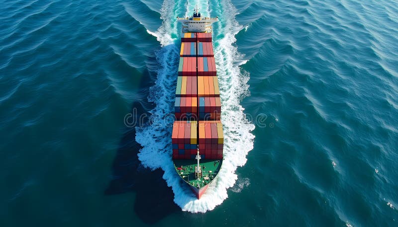 Aerial View of Cargo Container Ship Sailing on Deep Blue Ocean Water ...