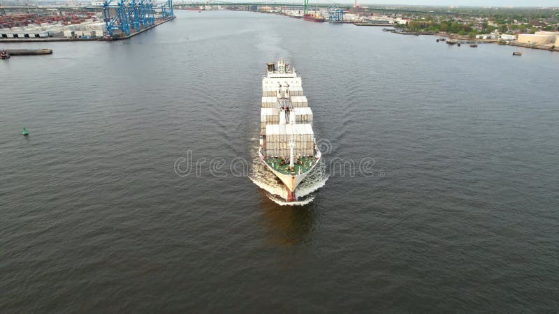 Aerial View of Cargo Container Ship Sailing the Delaware River Stock ...