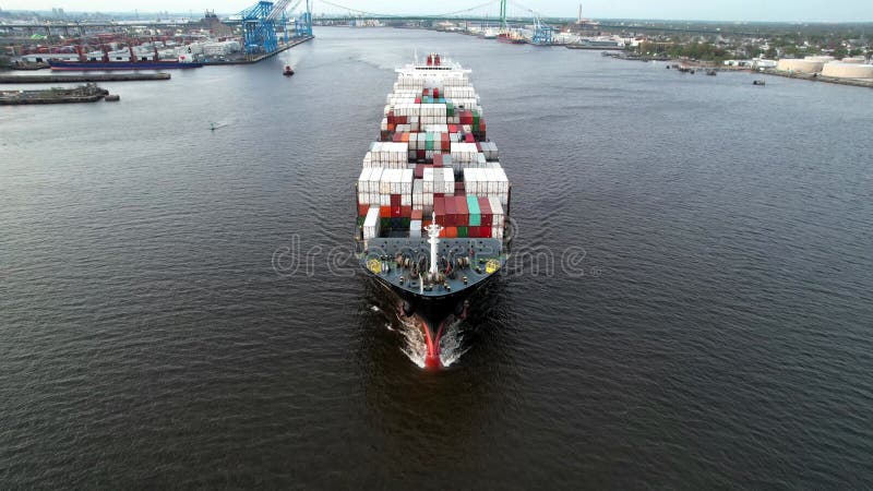 Aerial View of Cargo Container Ship Sailing the Delaware River Stock ...