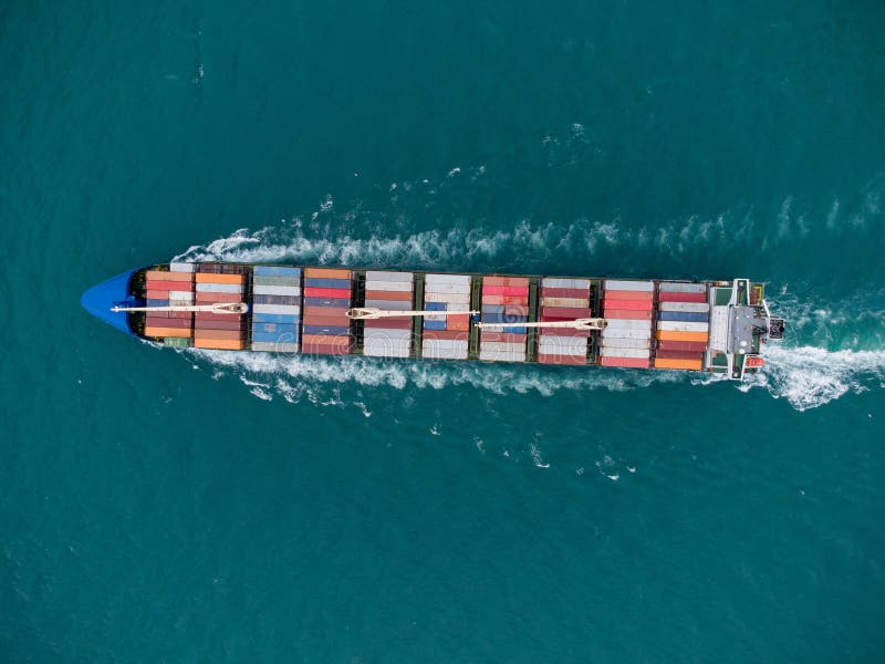 Aerial View of Cargo Container Ship in the Sea Stock Photo - Image of ...