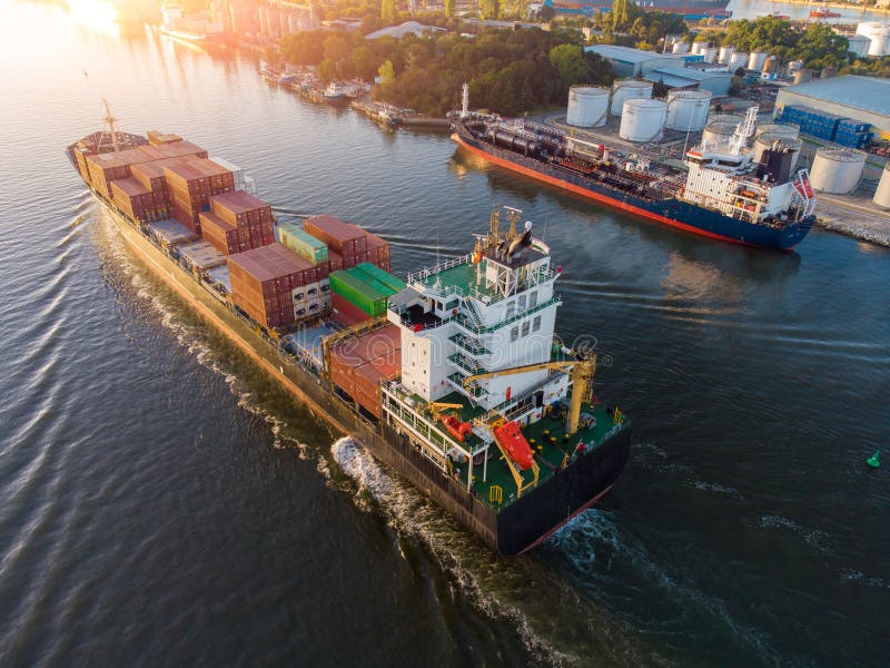 Aerial View of Cargo Container Ship in the Sea Stock Photo - Image of ...