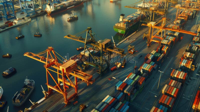 Aerial View Bustling Cargo Container Terminal Cranes Logistics ...