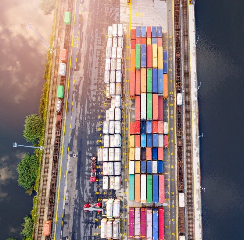 Aerial View on Cargo Containers in Harbour. Stock Image - Image of ...