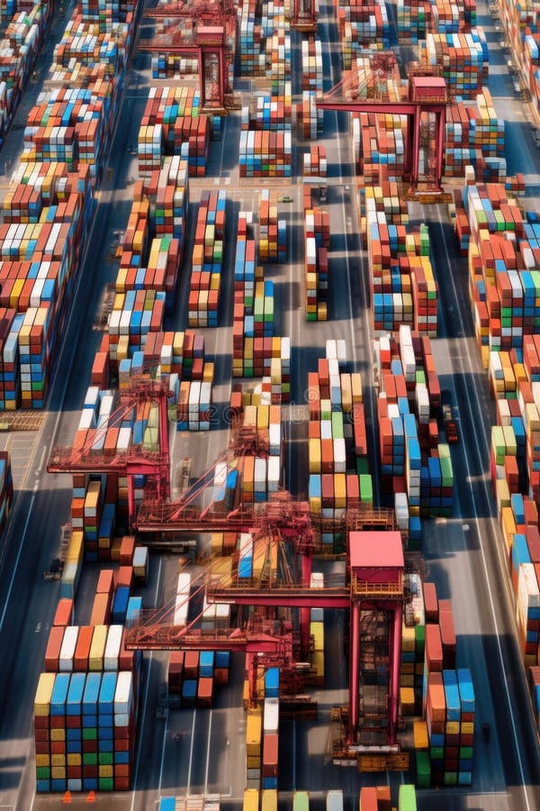 Aerial View of Cargo Containers in a Shipping Port Stock Illustration ...