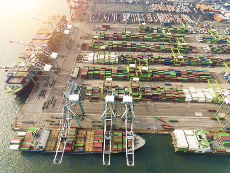 Cargo Dock and Container Ship Stock Image - Image of asia, aerial ...