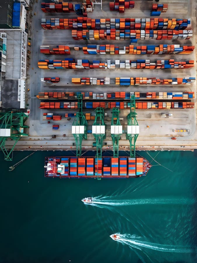 Aerial View of a Cargo Harbor Stock Illustration - Illustration of ...