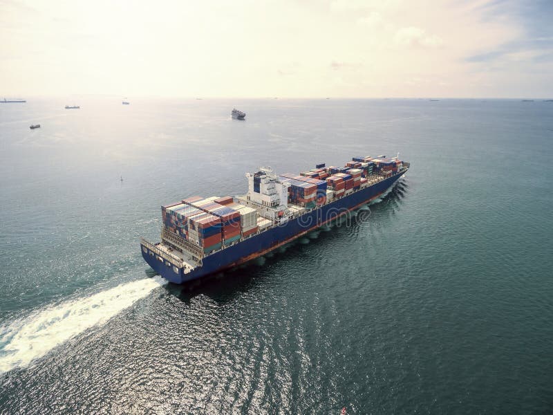 Aerial View of Cargo Ship, Cargo Container in Warehouse Harbor a Stock ...