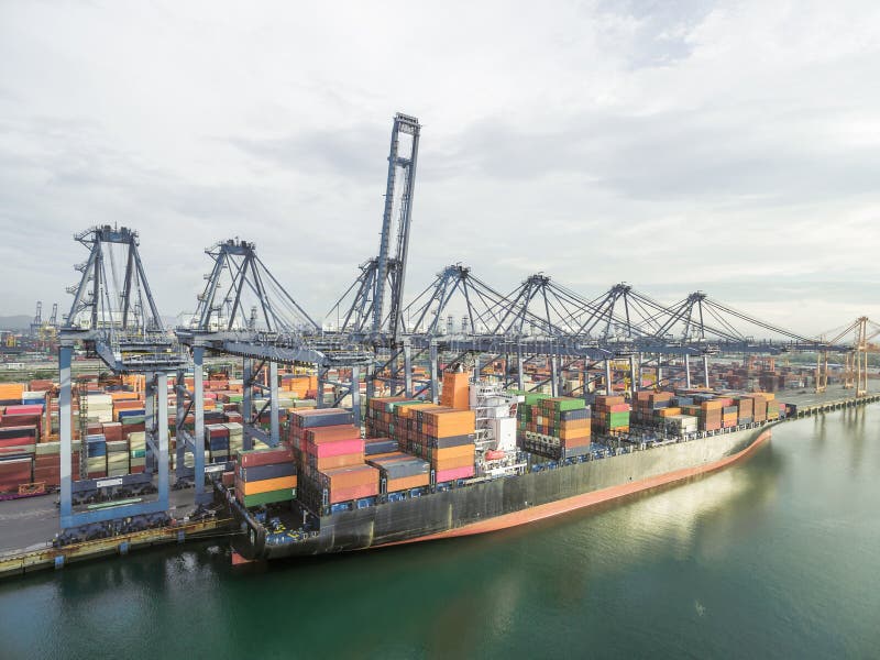 Aerial View of Cargo Ship, Cargo Container in Warehouse Harbor a Stock ...