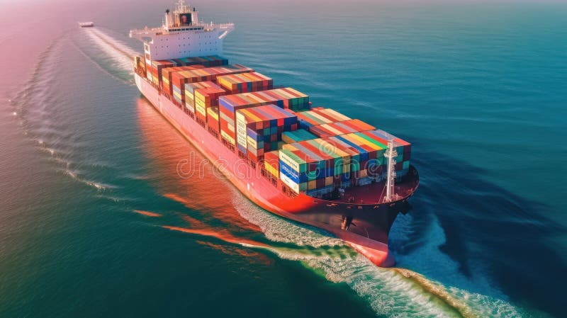 Aerial View of Cargo Ship Carrying Containers. Fully Loaded Container ...