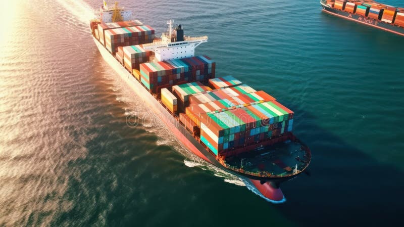 Aerial View of Cargo Ship Carrying Containers. Fully Loaded Container ...