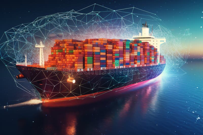 Aerial View of Cargo Ship with Colorful Containers Navigating Ocean ...