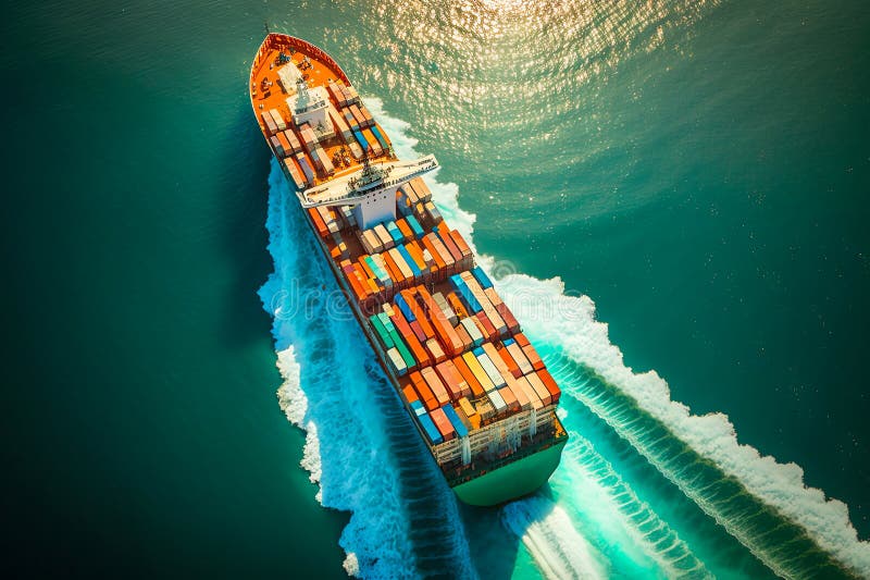 Aerial View of Cargo Ship Container in the Ocean Transportation ...