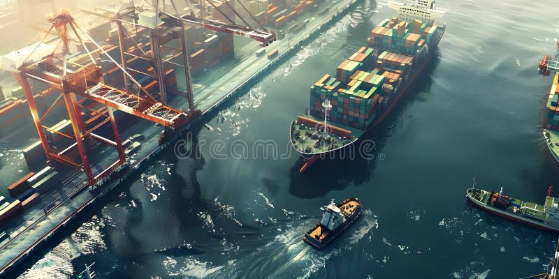 Aerial View of Cargo Ship and Cargo Container at Port Background Stock ...
