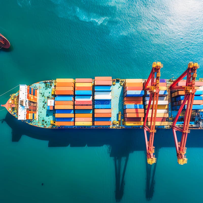 Aerial View of a Cargo Ship Containers Trade by Sea Stock Photo - Image ...