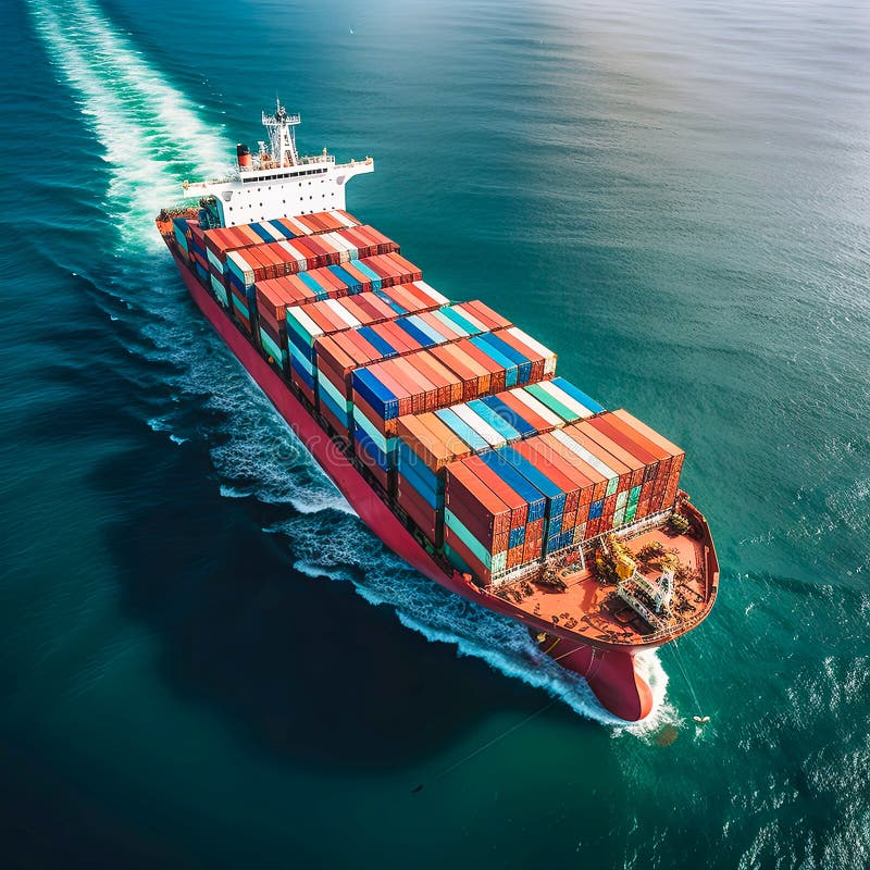 Aerial View of a Cargo Ship Containers Trade by Sea Stock Photo - Image ...