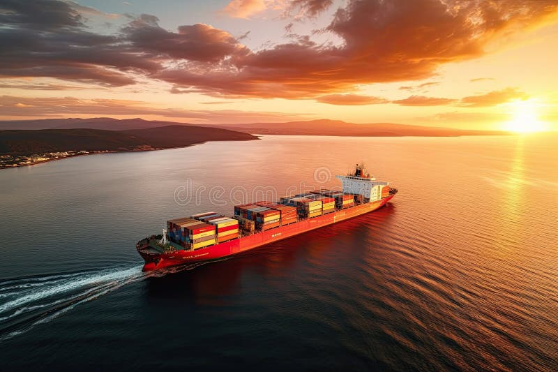 Aerial View of Cargo Ship that Full Load Container for Logistics Import ...