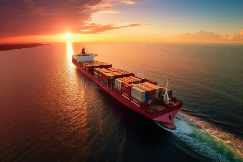 Aerial View of Cargo Ship that Full Load Container for Logistics Import ...