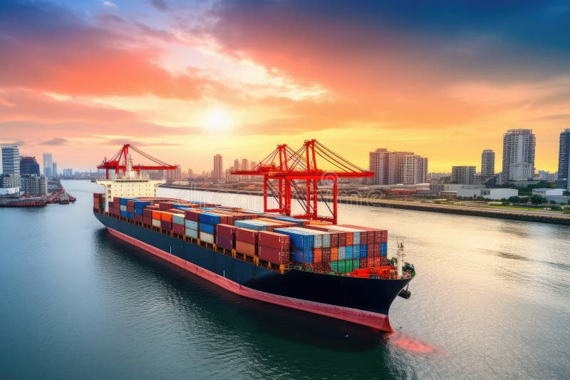 Aerial View of Cargo Ship that Full Load Container for Logistics Import ...