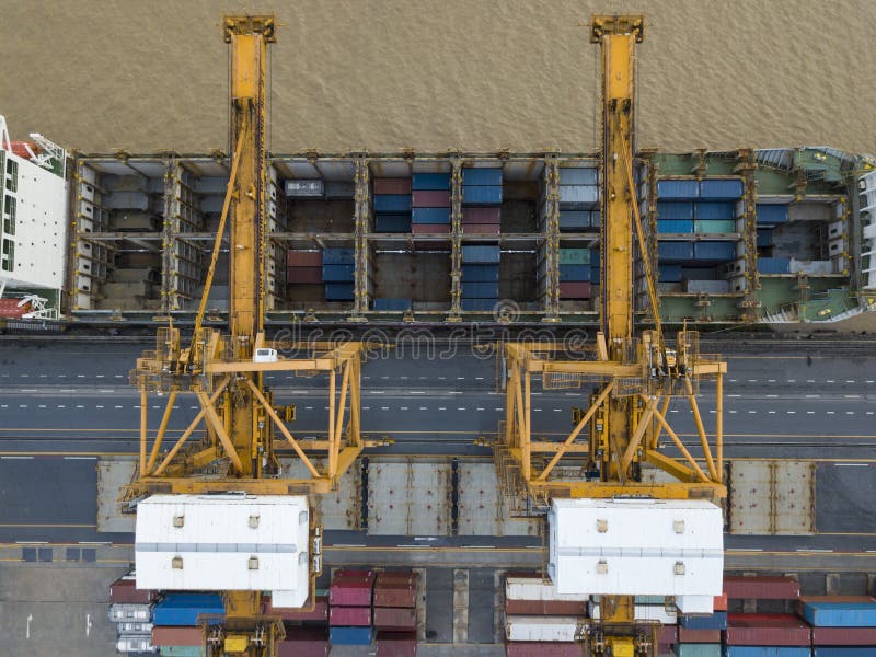 Aerial View of Cargo Ship at Industrial Port with Container Box Stock ...