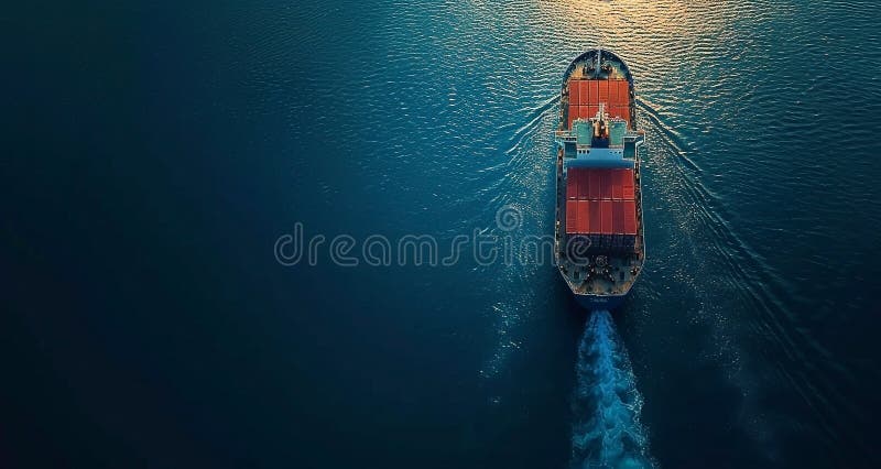 Aerial View of Cargo Ship Navigating Navy Blue Waters Stock ...