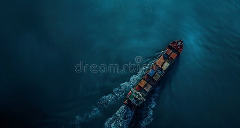 Aerial View of Cargo Ship Navigating Navy Blue Waters Stock ...