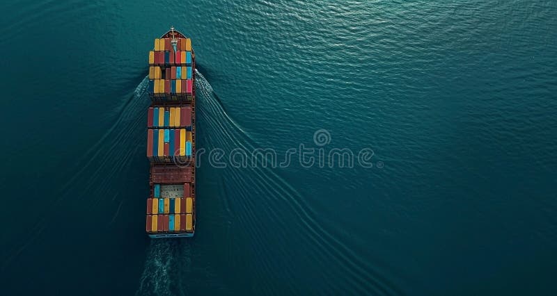 Aerial View of Cargo Ship Navigating Navy Blue Waters Stock ...