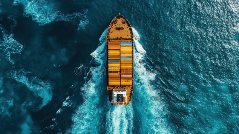 Aerial View of a Cargo Ship on the Ocean Stock Illustration ...