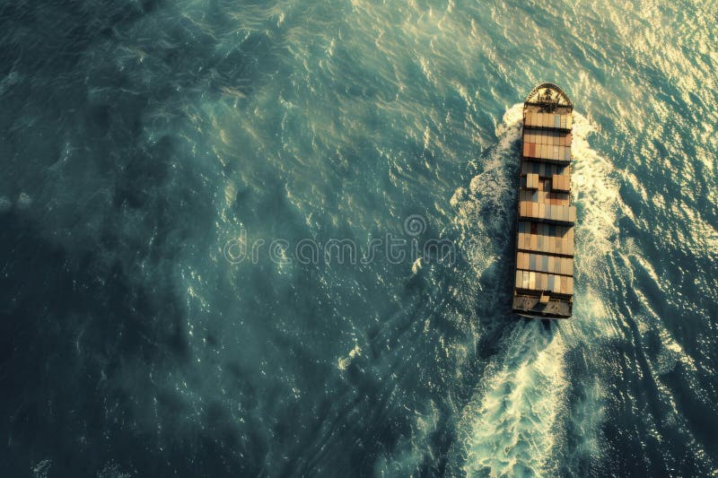 Aerial View of Cargo Ship in the Ocean with Containers Onboard Stock ...