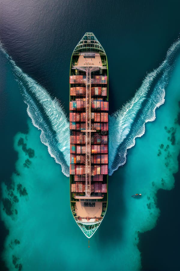 Aerial View of a Cargo Ship in the Ocean. Freight Transportation ...