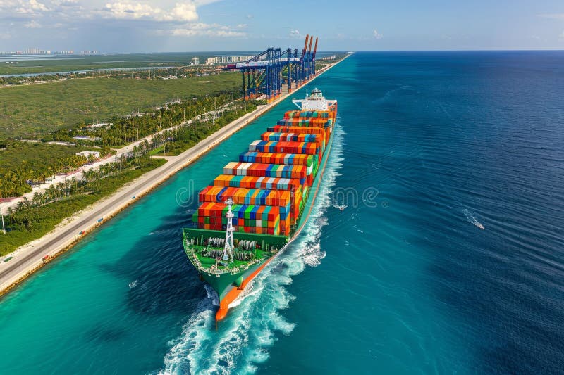 Aerial View of Cargo Vessel with Colorful Containers Sailing Under ...