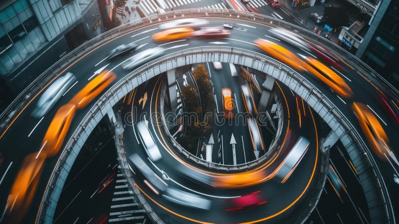 Aerial View of Cars Navigating a Complex Intersection in a City Stock ...