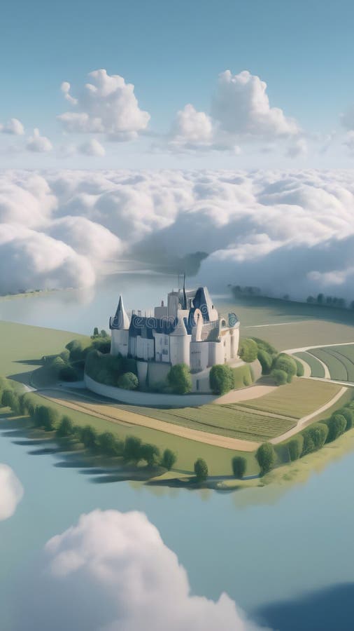 Aerial View of the Castle in the Clouds. 3d Rendering. Generative AI ...