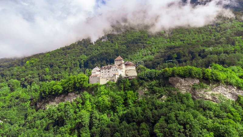 Aerial View of Castle Surrounded by Dense Trees in Liechtenstein Stock ...