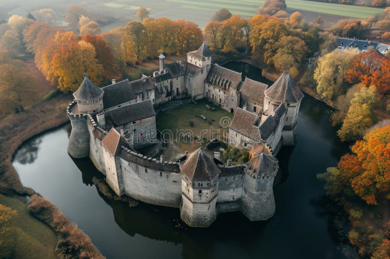 Aerial View of a Castle Surrounded by Trees, a Medieval Castle ...