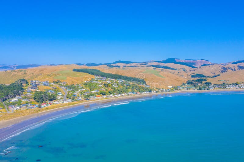 Aerial View of Castlepoint Beach in New Zealand Stock Photo - Image of ...