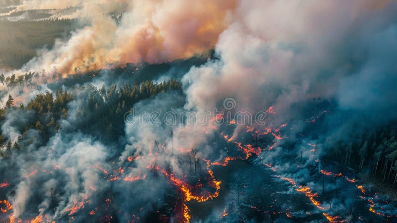 Aerial View of Catastrophic Wildfire Engulfing Forest Stock Photo ...