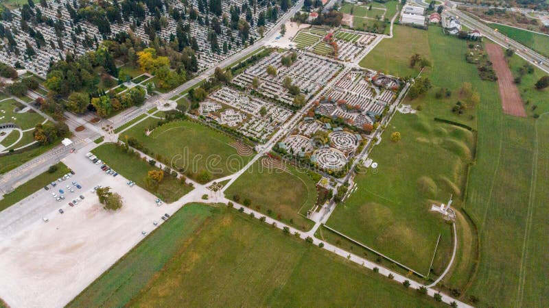Aerial view of a cemetery. stock photo. Image of ljubljana - 103338110