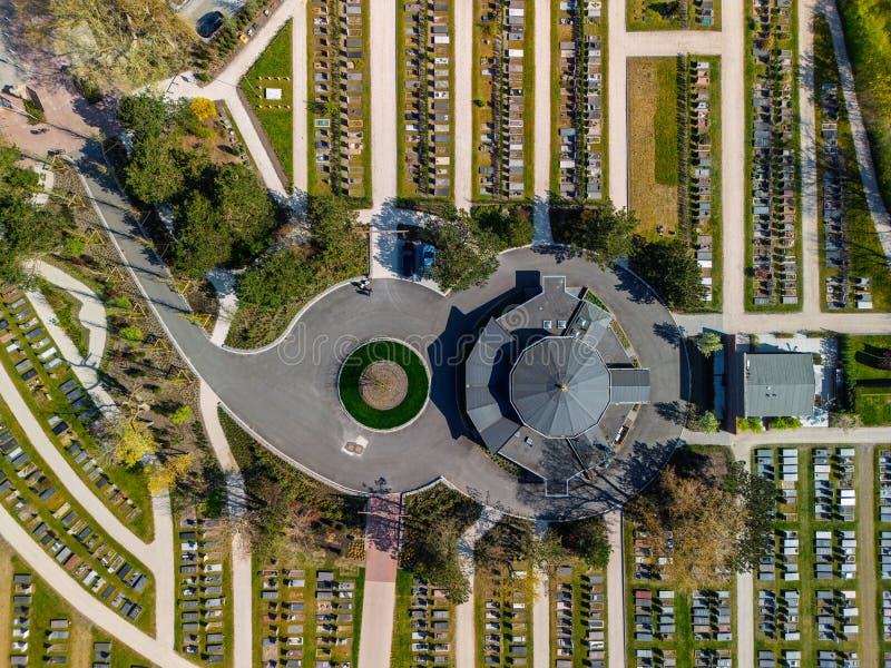 Aerial View of a Cemetery with Symmetrical Rows of Graves, a Central ...