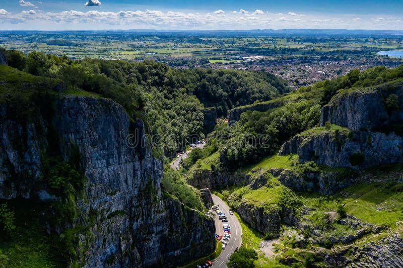 Aerial View of Cheddar Gorge, Mendip Hills, Somerset, England Stock ...