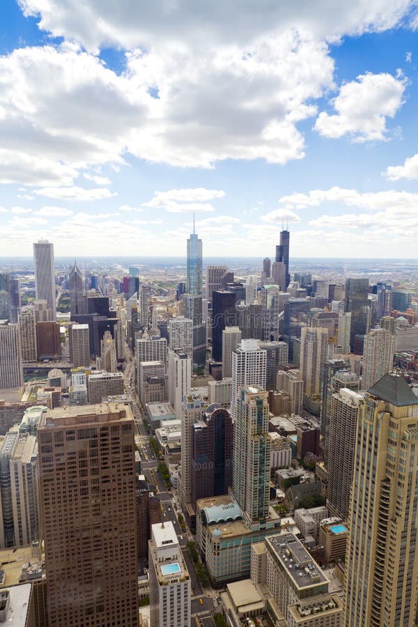 Aerial View (Chicago Downtown) Stock Photo - Image of cars, clouds ...