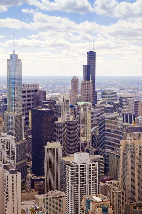 Aerial View (Chicago Downtown) Stock Photo - Image of cars, clouds ...