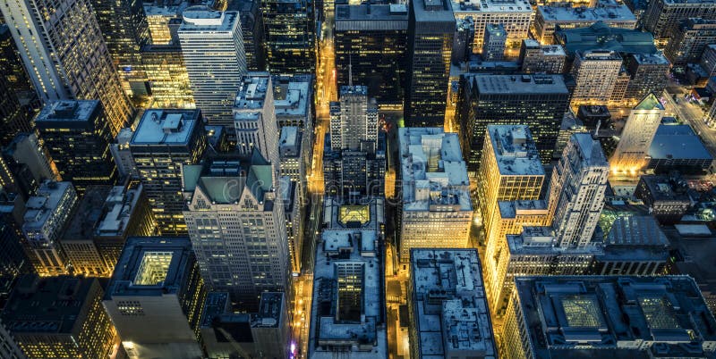 Aerial View of Chicago Downtown by Night Stock Image - Image of ...