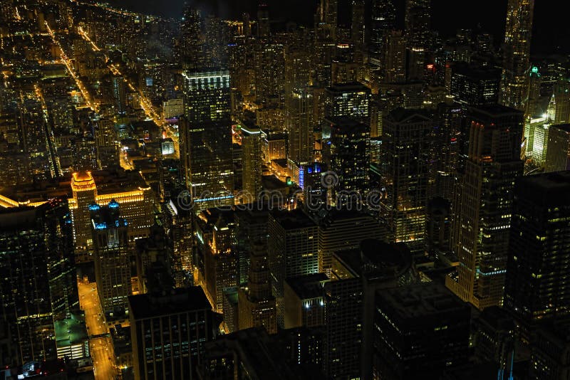 Aerial View of Chicago at Night Stock Photo - Image of modern, famous ...
