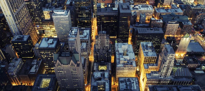 Aerial View of Chicago by Night Stock Image - Image of night, dusk ...