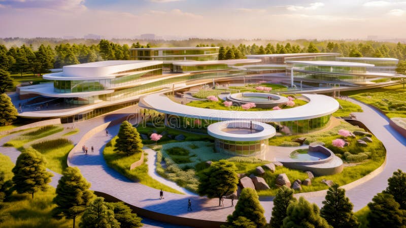 Aerial View of Circular Building Surrounded by Greenery and Park ...