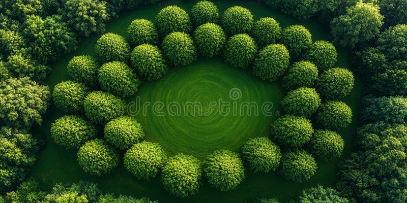 Aerial View of a Circular Clearing Surrounded by Trees and a Grassy ...